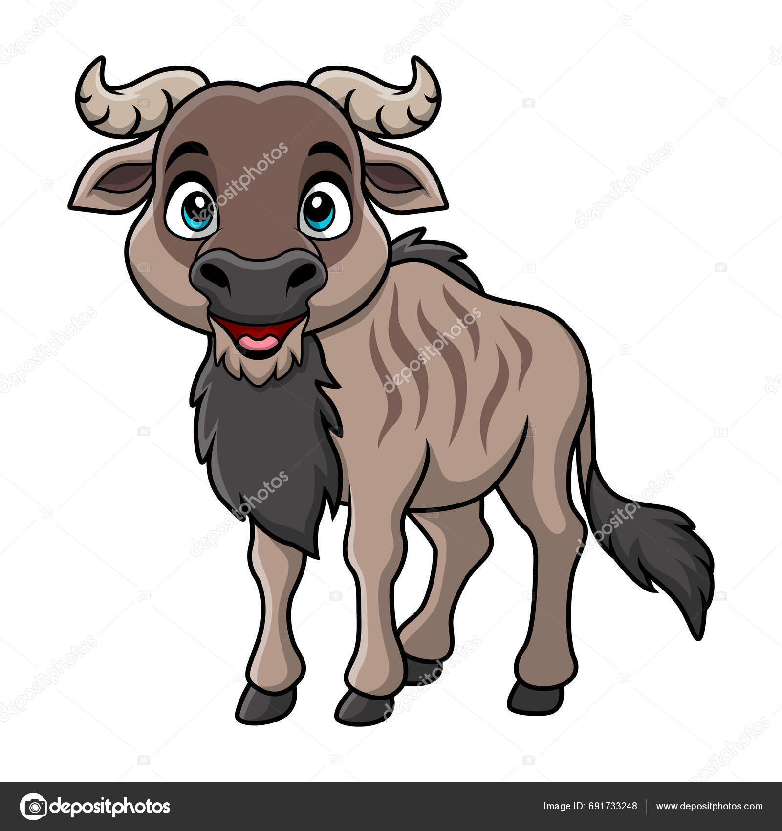 Vector Illustration Cute Wildebeest Cartoon White Background Stock ...