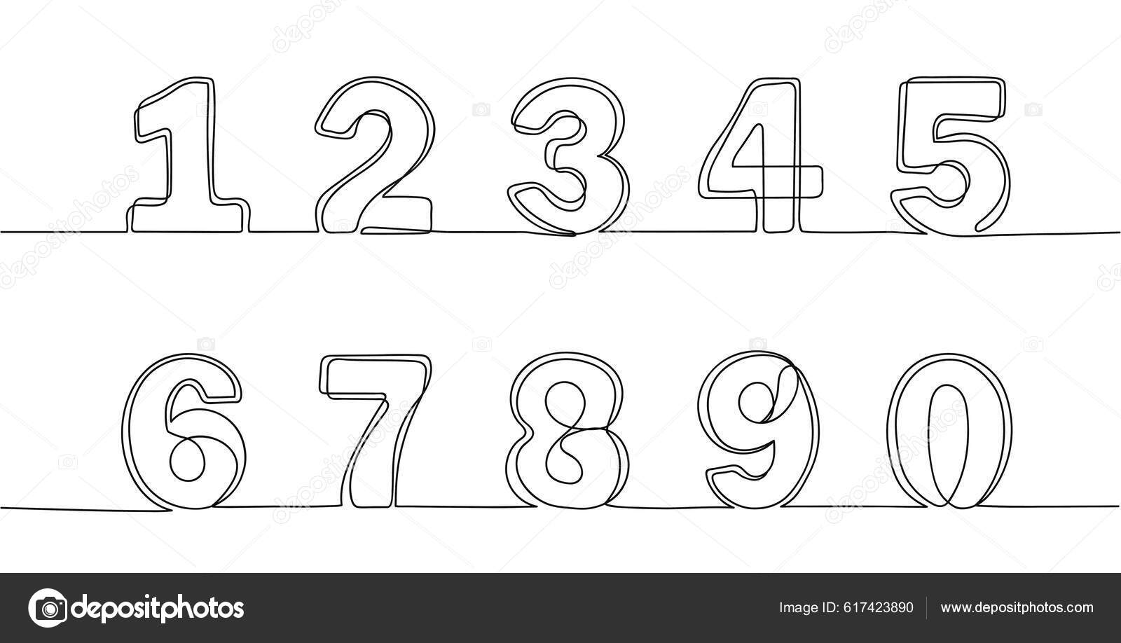 Continuous One Line Numbers Hand Drawn Counting Symbols Outline ...