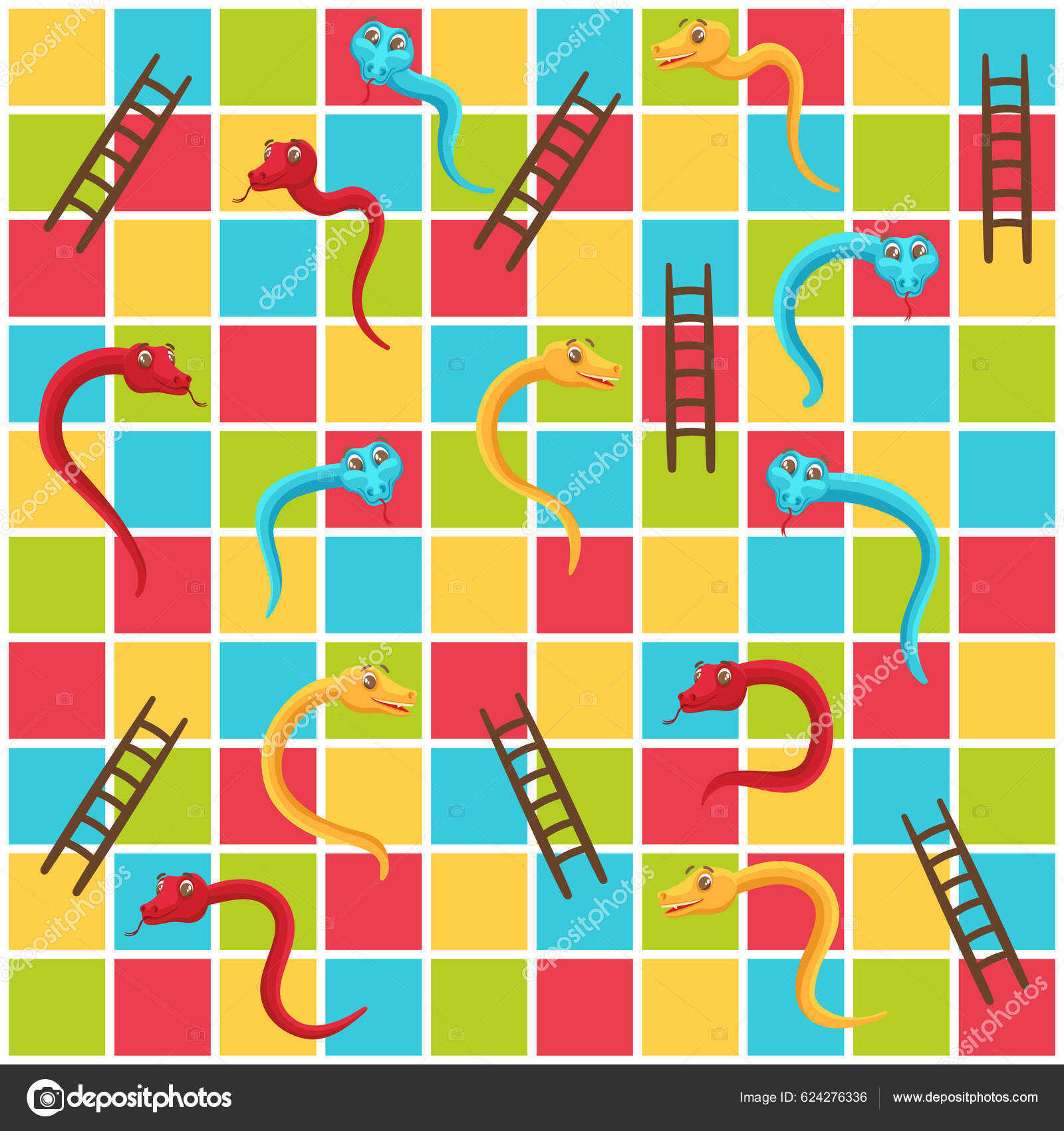 Snake Ladders Grid Color Tiles Game Board Cute Snakes Ladder Stock ...
