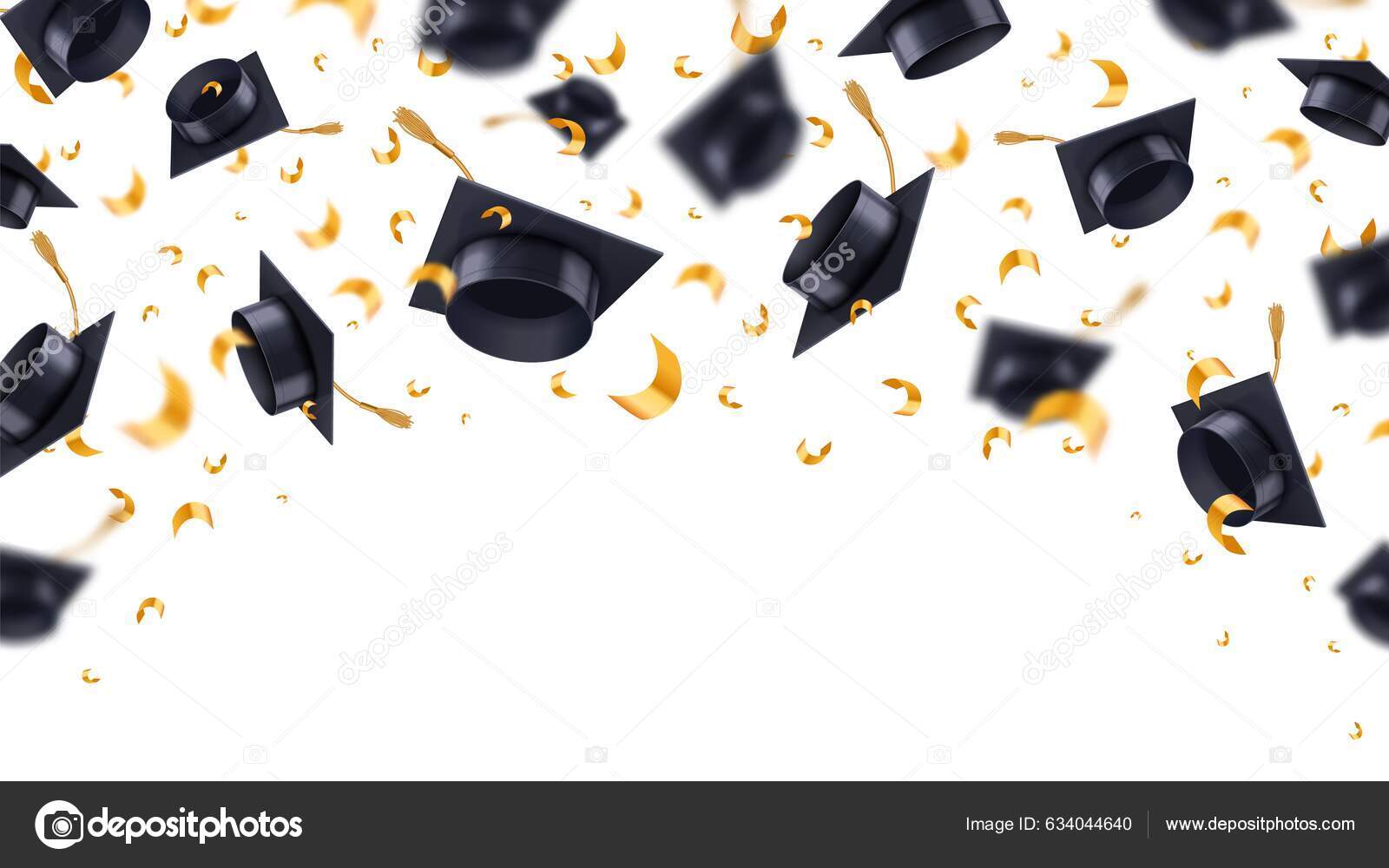 Terbang Topi Kelulusan Dengan Confetti Sekolah Perguruan Tinggi Atau ...