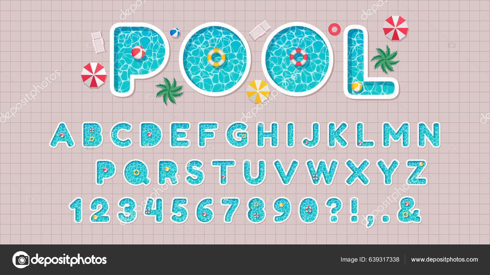 Pool Party Font Swimming Pools Alphabet Letters Numbers Water Surface ...