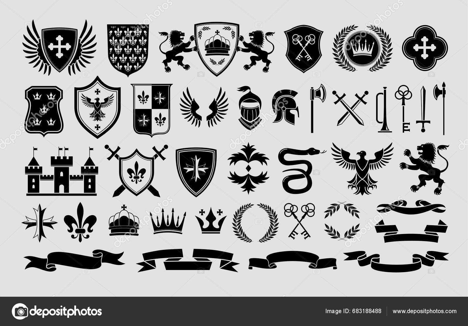 Stencil Heraldic Emblem Templates Traditional Snake Lion Eagle Symbols ...
