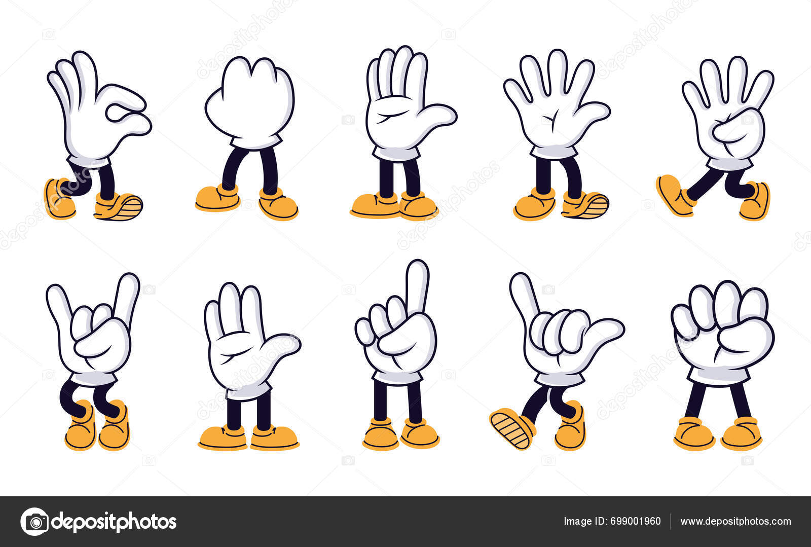 卡通人物手牵手 卡通人物素描可爱 漫画人物插图 腿和手套吉祥物 手臂收藏孤立 图库矢量图©winwin.artlab@gmail.com ...