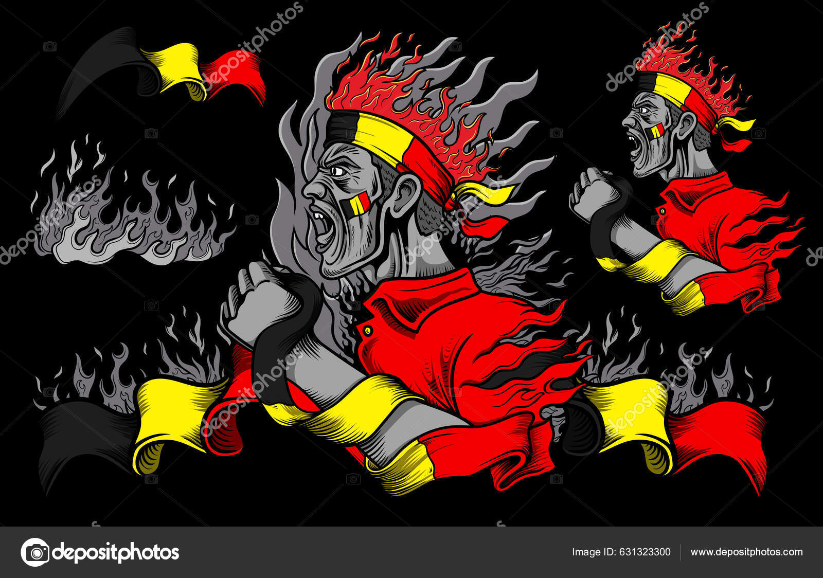 Belgium Flag Fire Elements People Screaming Stock Vector by ...