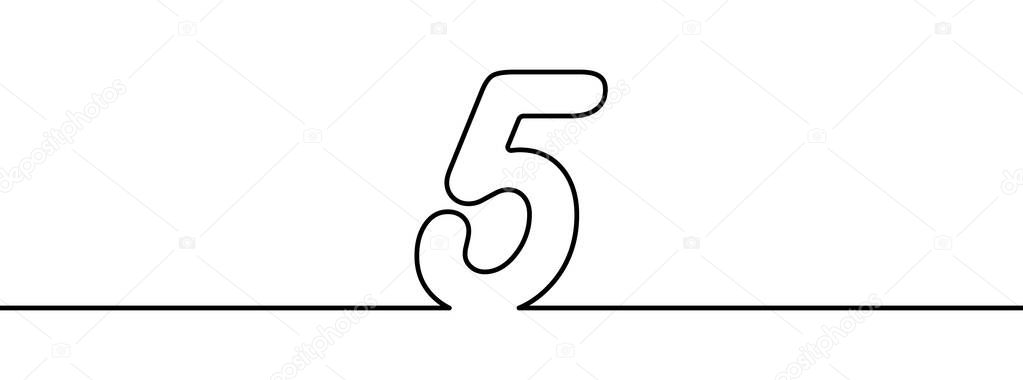 Número 5 en estilo de dibujo de línea continua. Línea de arte número ...