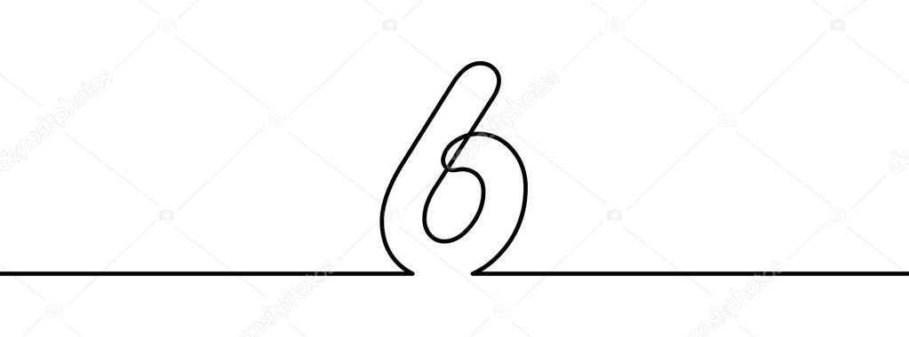 Número 6 en estilo de dibujo de línea continua. Línea de arte número ...