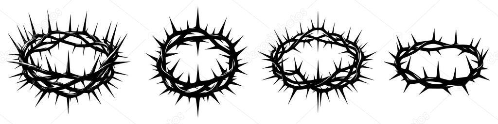 Corona de espinas iconos conjunto. Silueta negra de una corona de ...