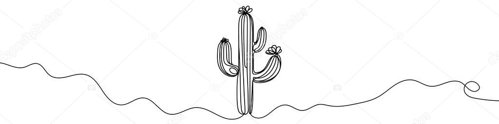 Una línea continua ilustración de un cactus, aislado sobre fondo blanco ...