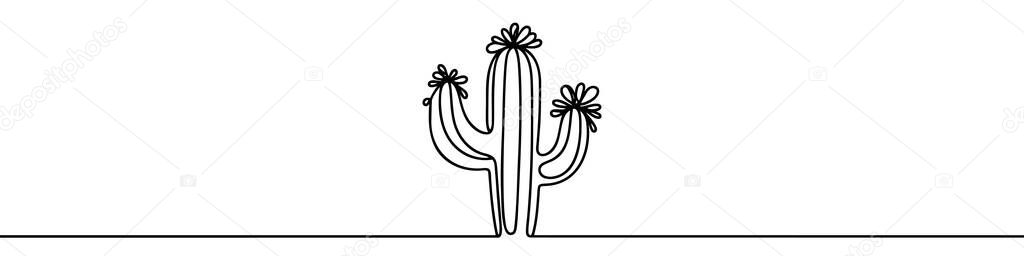 Una línea continua ilustración de un cactus, aislado sobre fondo blanco ...