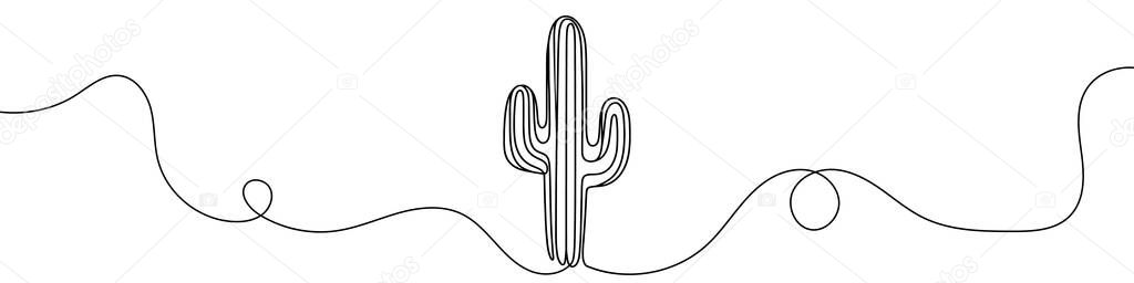 Una línea continua ilustración de un cactus, aislado sobre fondo blanco ...