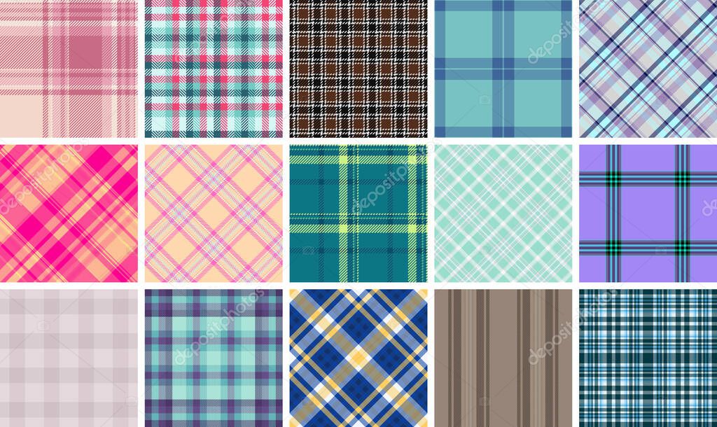 Colección vibrante de 15 patrones de cuadros sin costura. Diversos ...