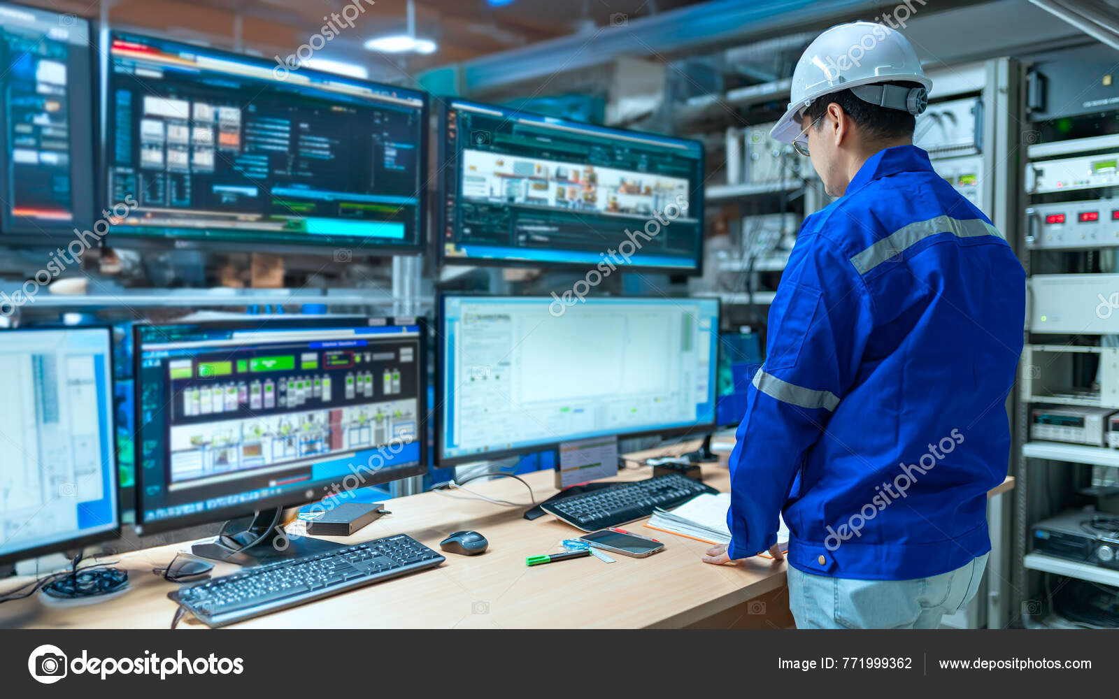 Engineer Working Control Room Manager Control System Technician Man ...