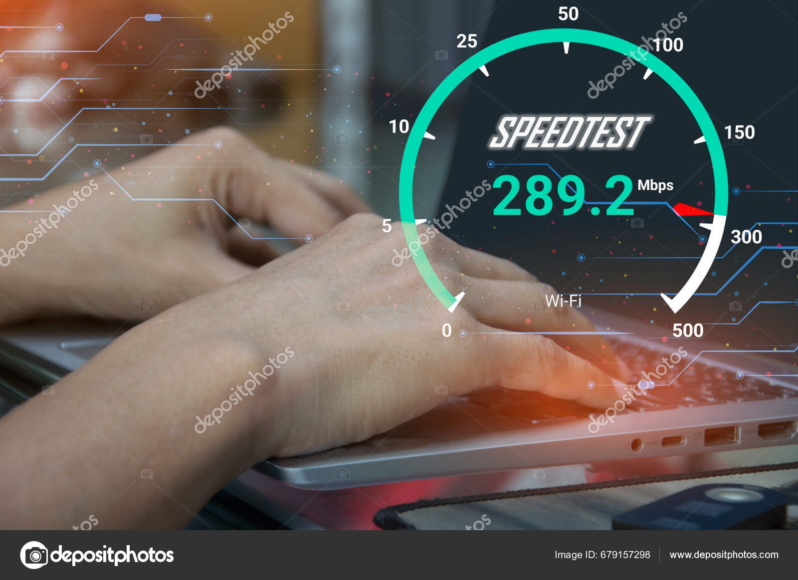 Fast Internet Connection Speedtest Network Bandwidth Technology Man ...