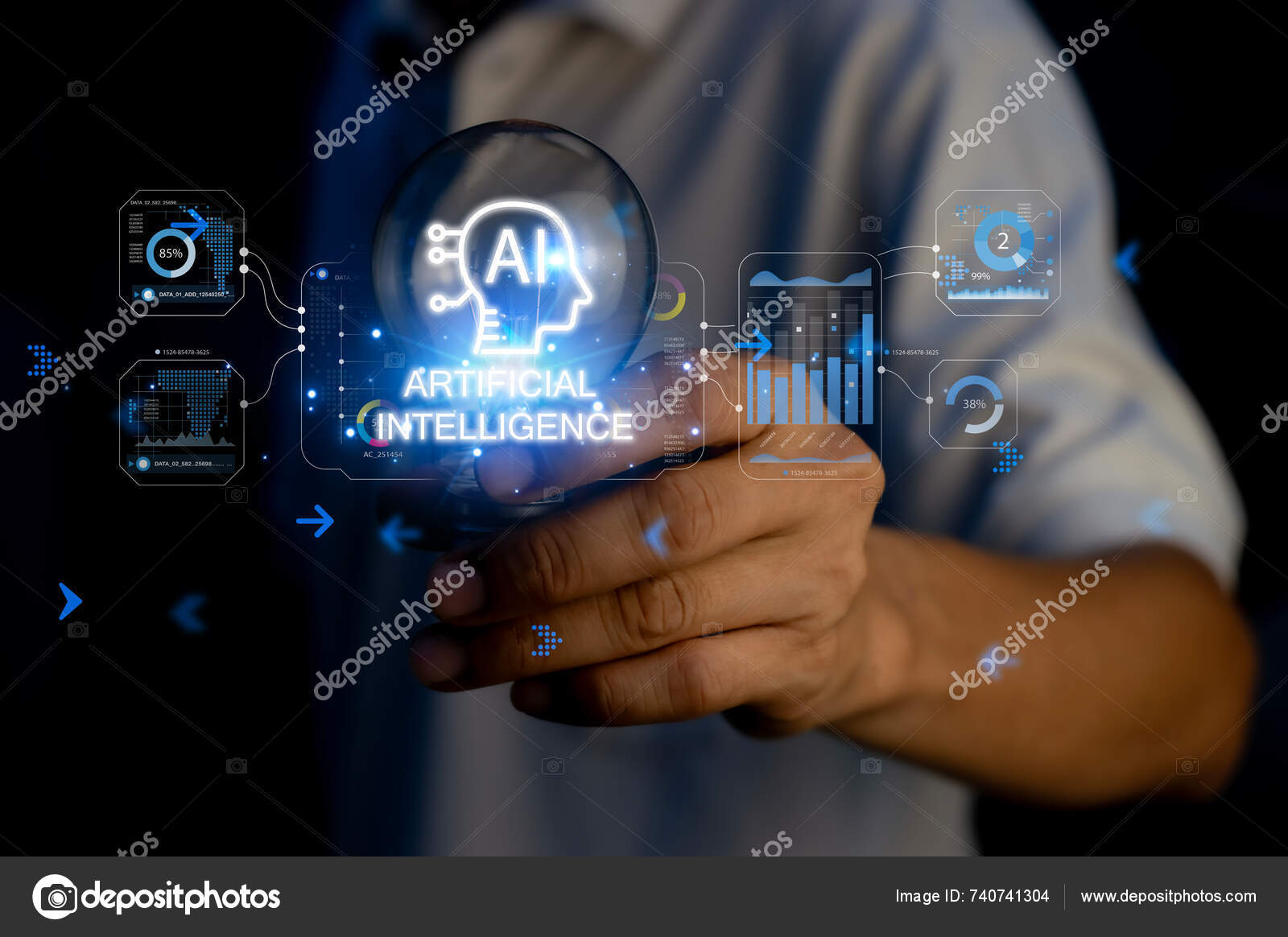 Data Analysis Trading Ideas Businessman Working Data Chart Robot Showing — Stock Photo ...