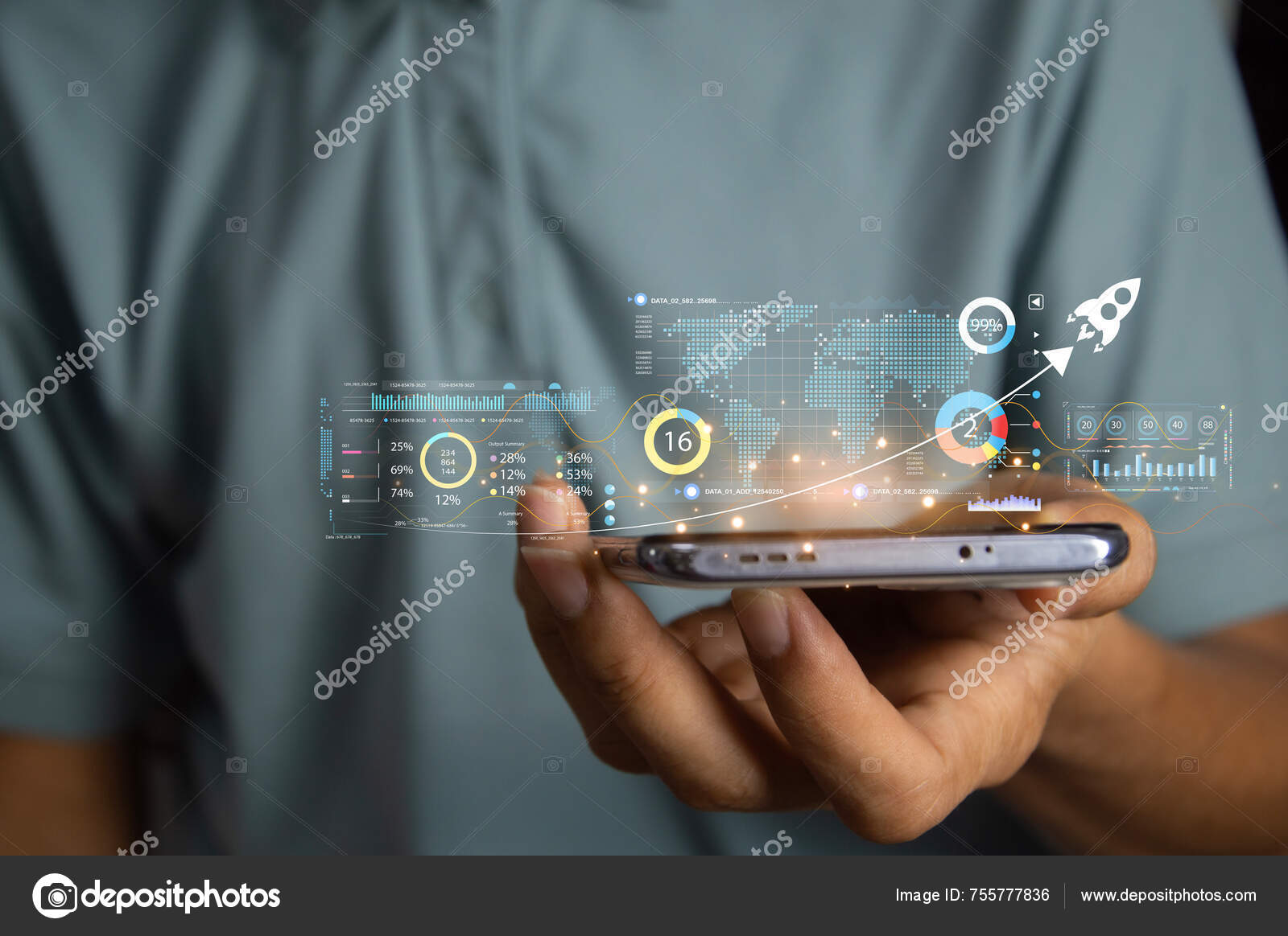 Data Analysis Trading Ideas Businessman Working Data Chart Robot Showing — Stock Photo ...