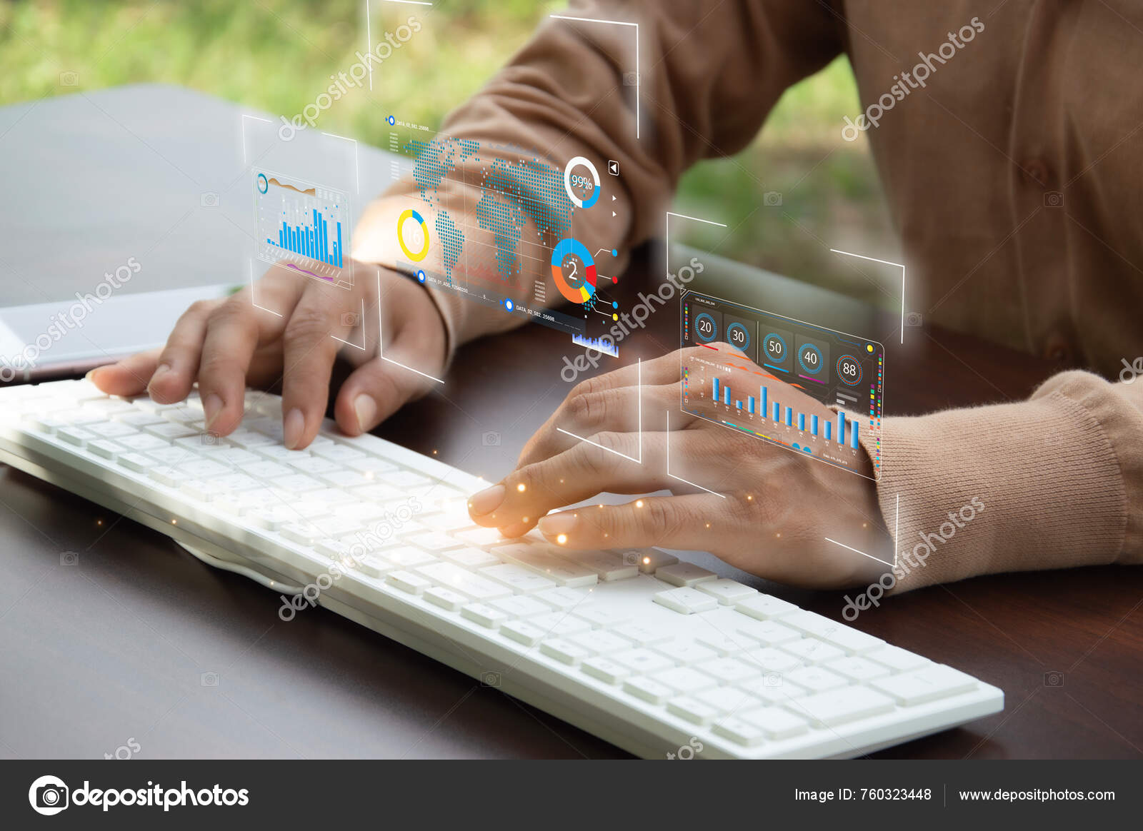 Data Analysis Trading Ideas Businessman Working Data Chart Robot Showing — Stock Photo ...