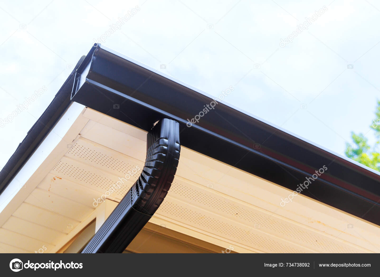 Installing Rain Gutters Roof Installing Downpipe Downspout Bend — Stock ...