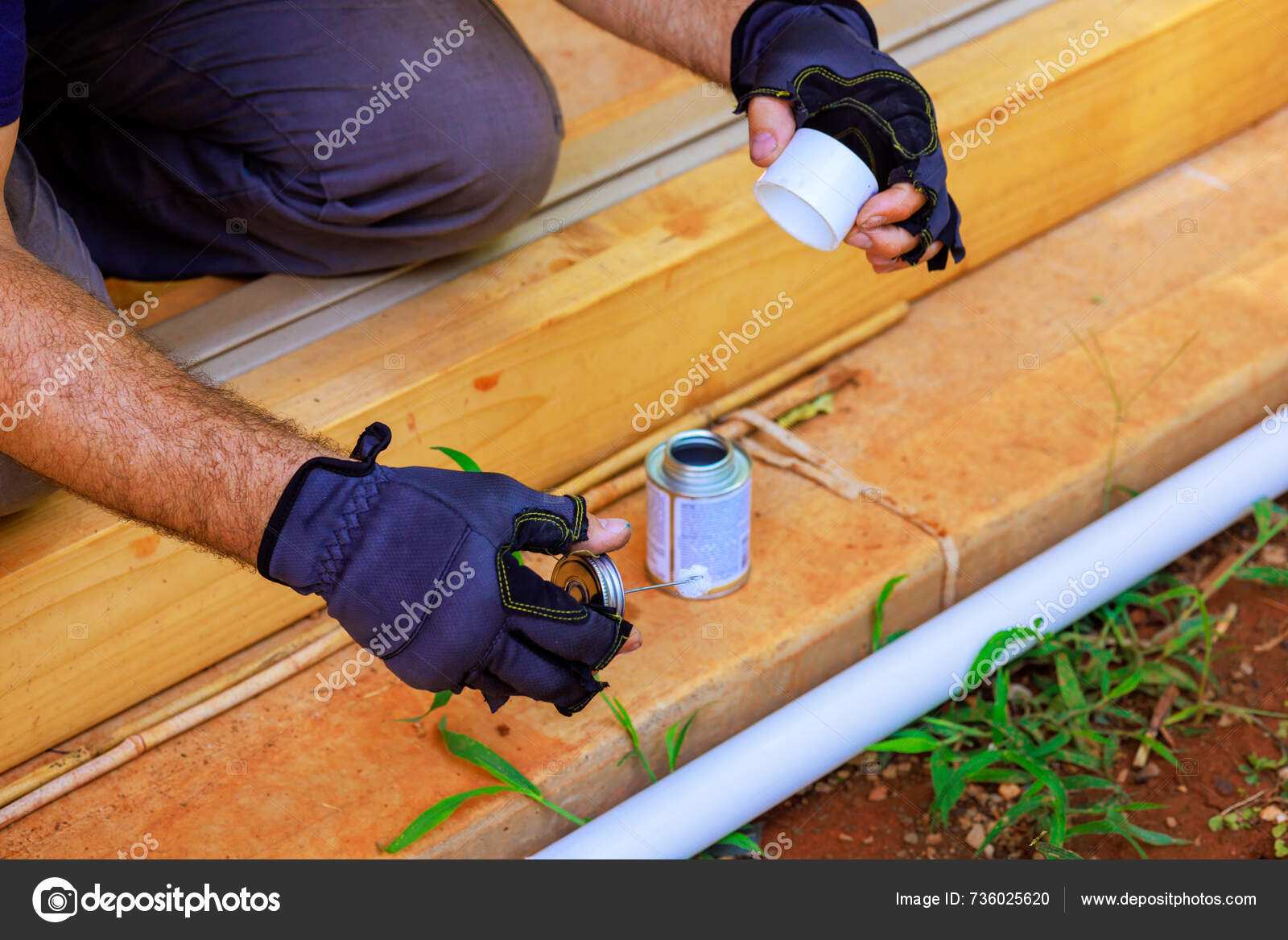 Plumber Glued Plastic Pvc Water System Laying Water Supply Line — Stock ...