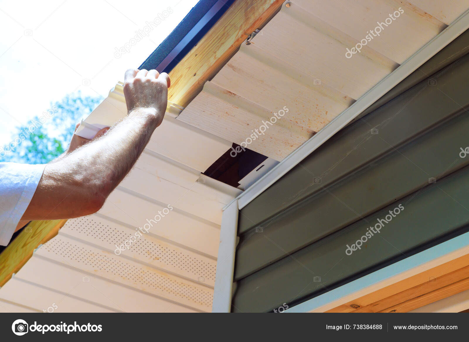 Plastic Soffit Boards Mounted Roof Rafters House Ceiling — Stock Photo ...