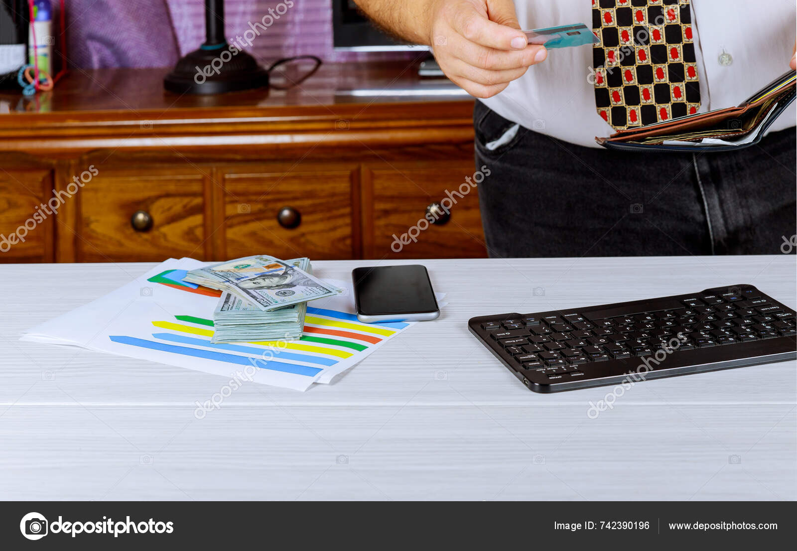 Business Owner Uses Laptop Make Online Banking Payments Transactions ...