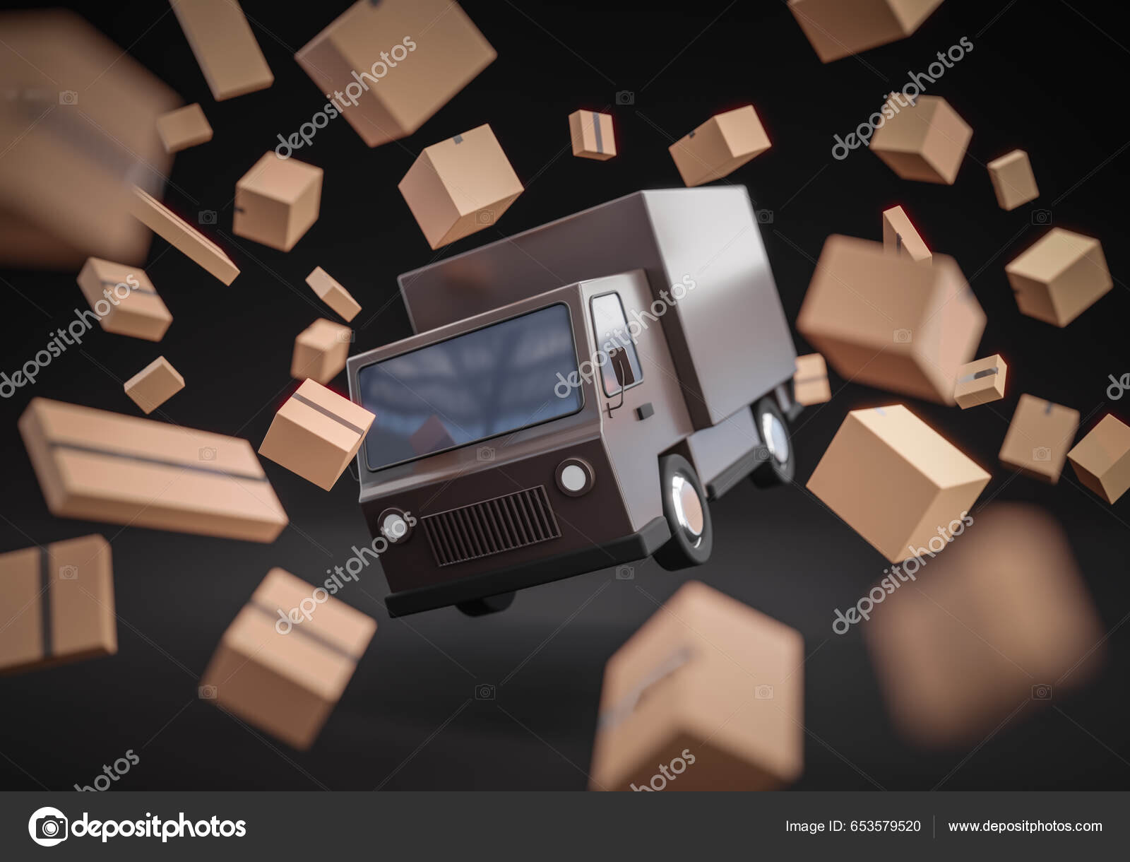 Abstract Floating Courier Bus Packages Illustration Stock Photo by ...