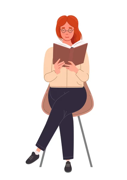 Girl Reading Book Sitting Chair Isometric Vector Illustration Stock