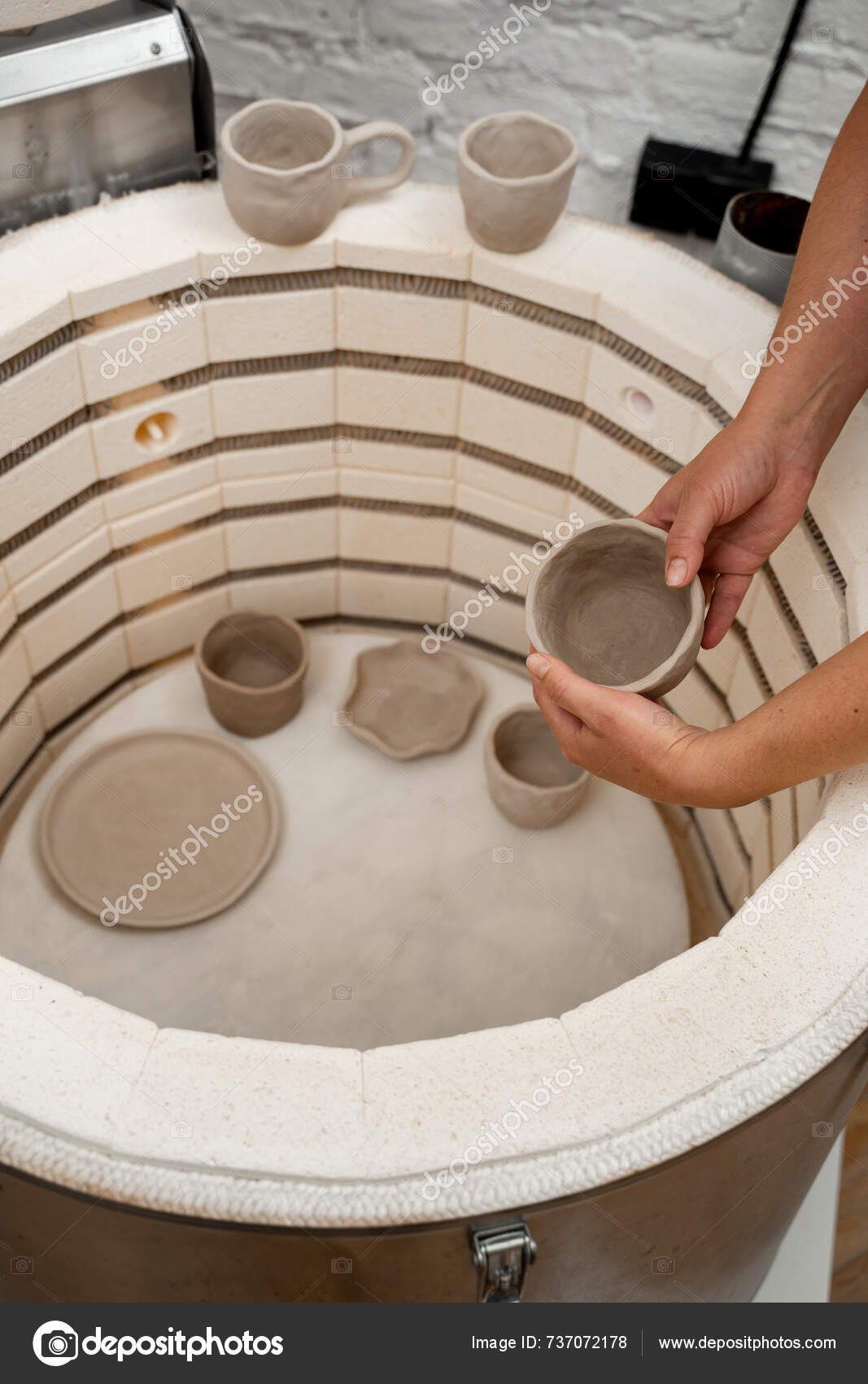 Process Firing Clay Products Placing Pottery Muffle Furnace Heat High ...