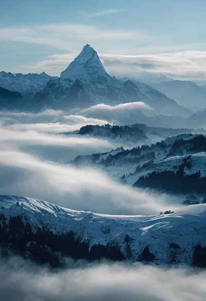Mountains with snow fog Stock Photos, Royalty Free Mountains with snow ...