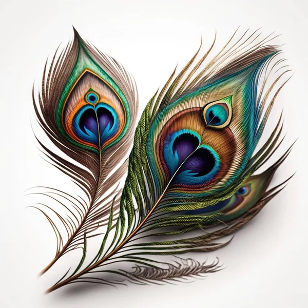 two peacock feathers with a white background and a white background ...