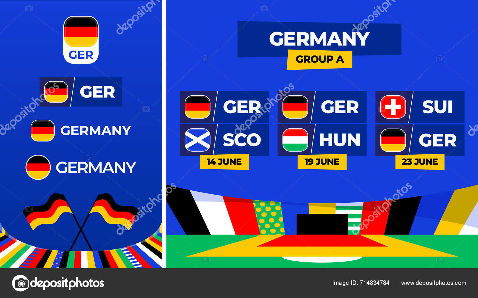 Pertandingan Sepak Bola Jerman 2024 Melawan Set Bendera Tim Nasional ...