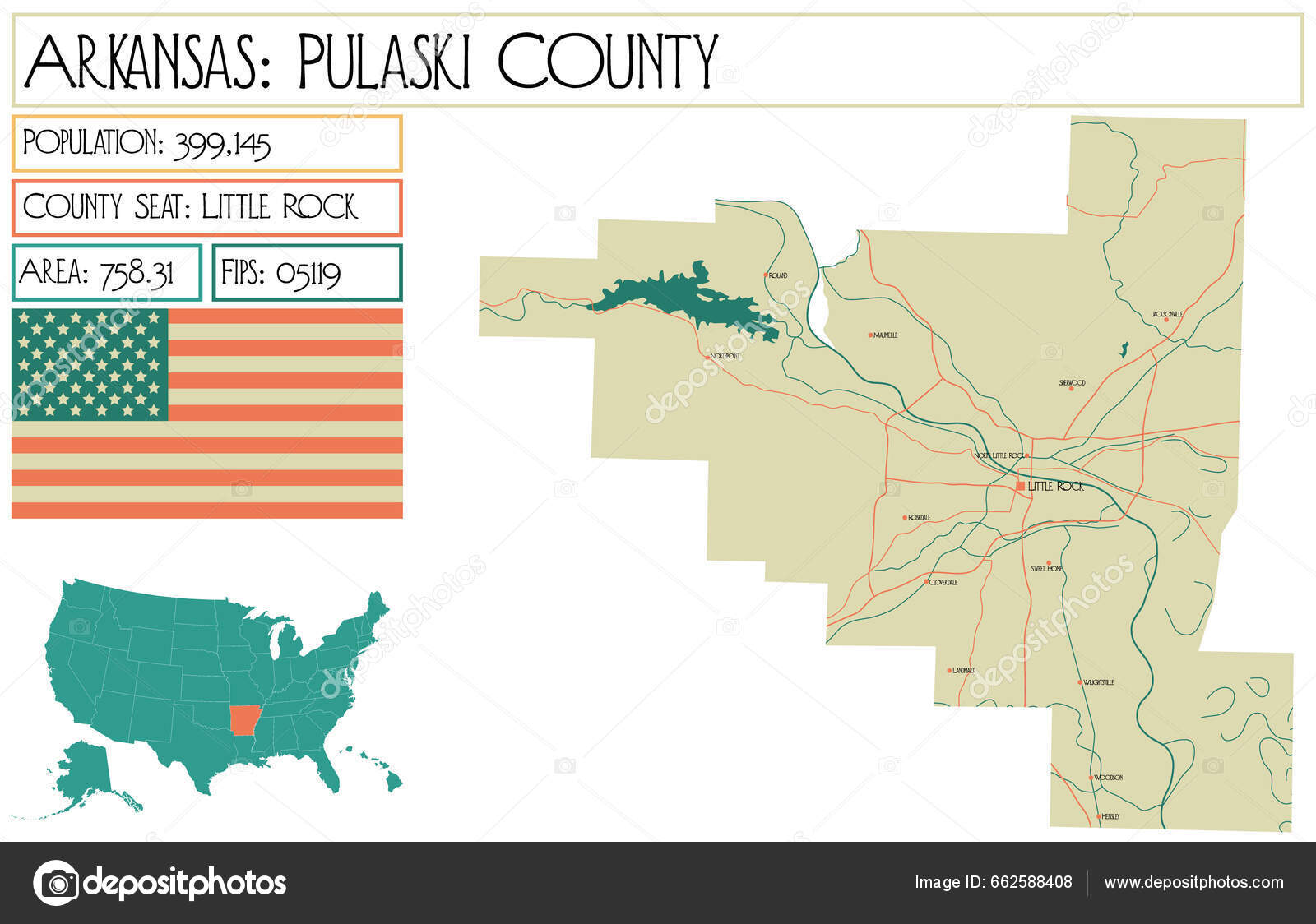 Large Detailed Map Pulaski County Arkansas Usa Stock Vector by ...