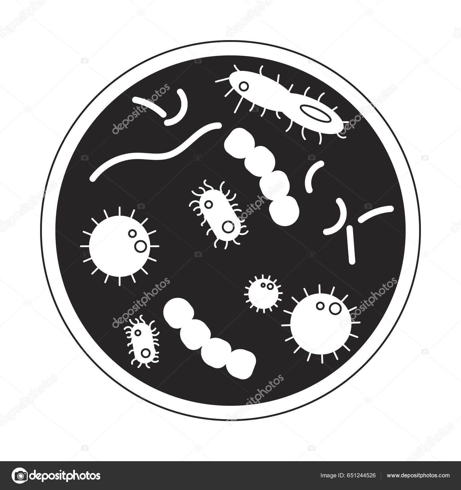 Vidro Com Microorganismos Bacterias Linha Plana Preto Objeto Vetor ...