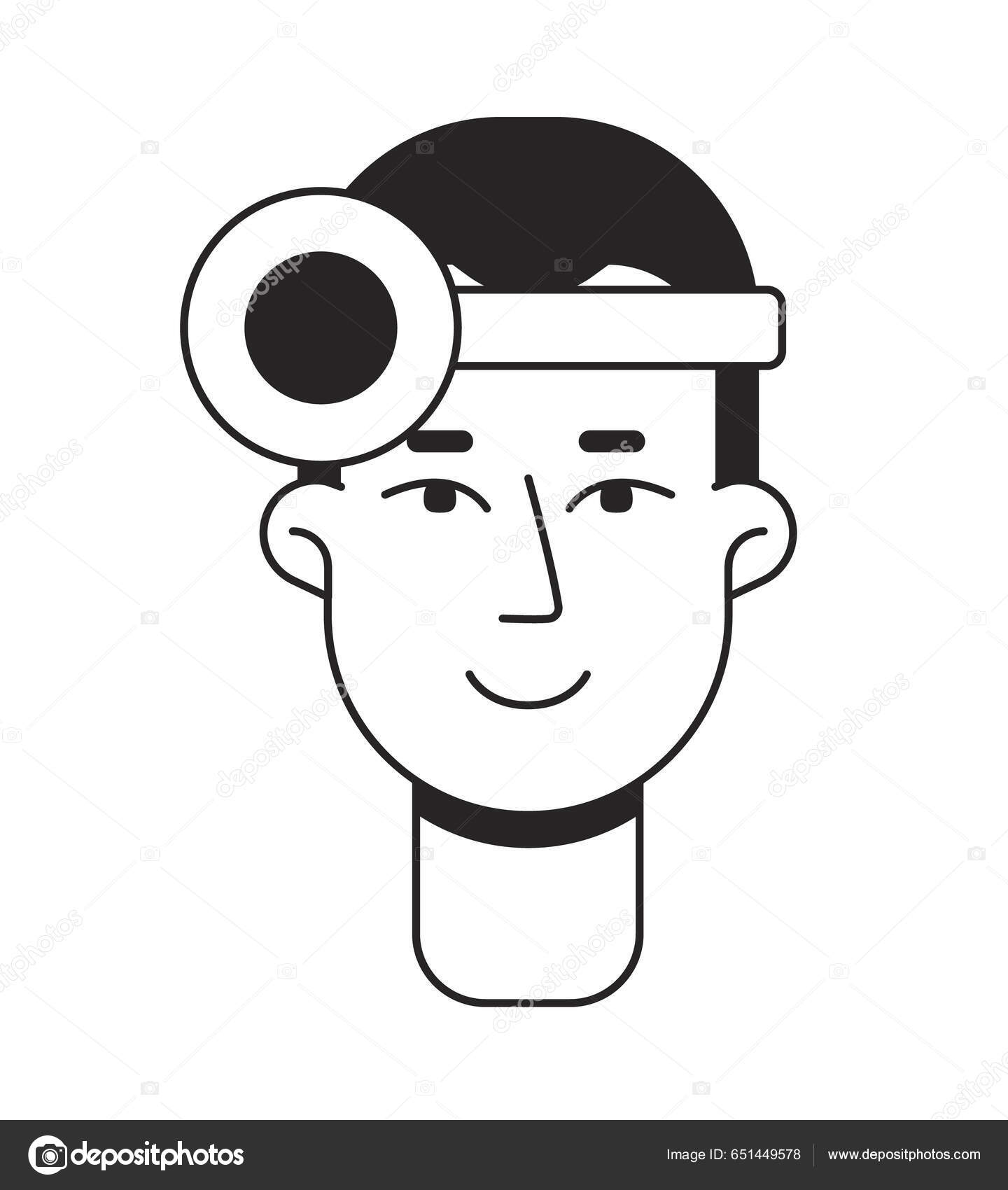 Male Doctor Head Mirror Flat Line Monochromatic Vector Character Head ...