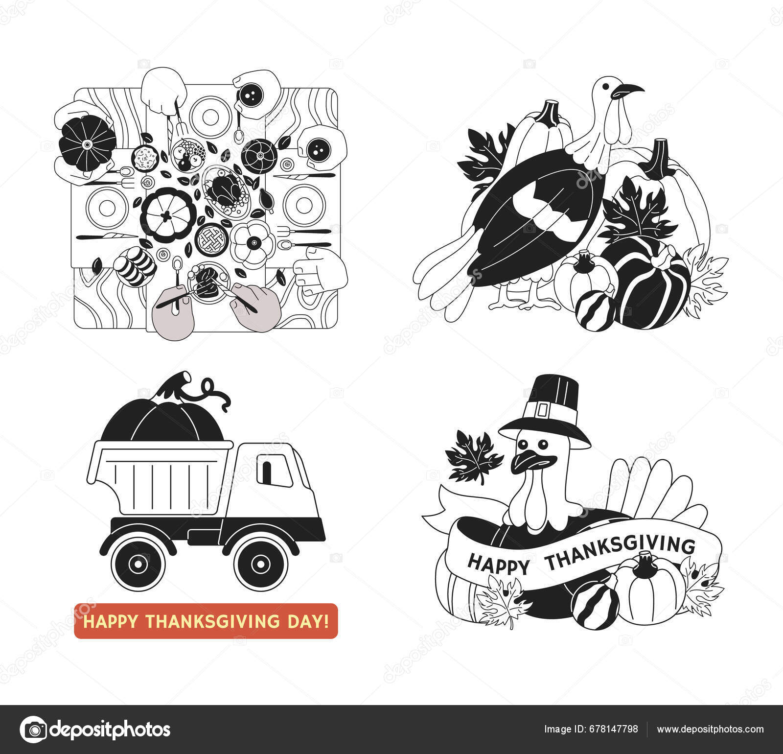 Feliz Día De Acción De Gracias En Blanco Y Negro