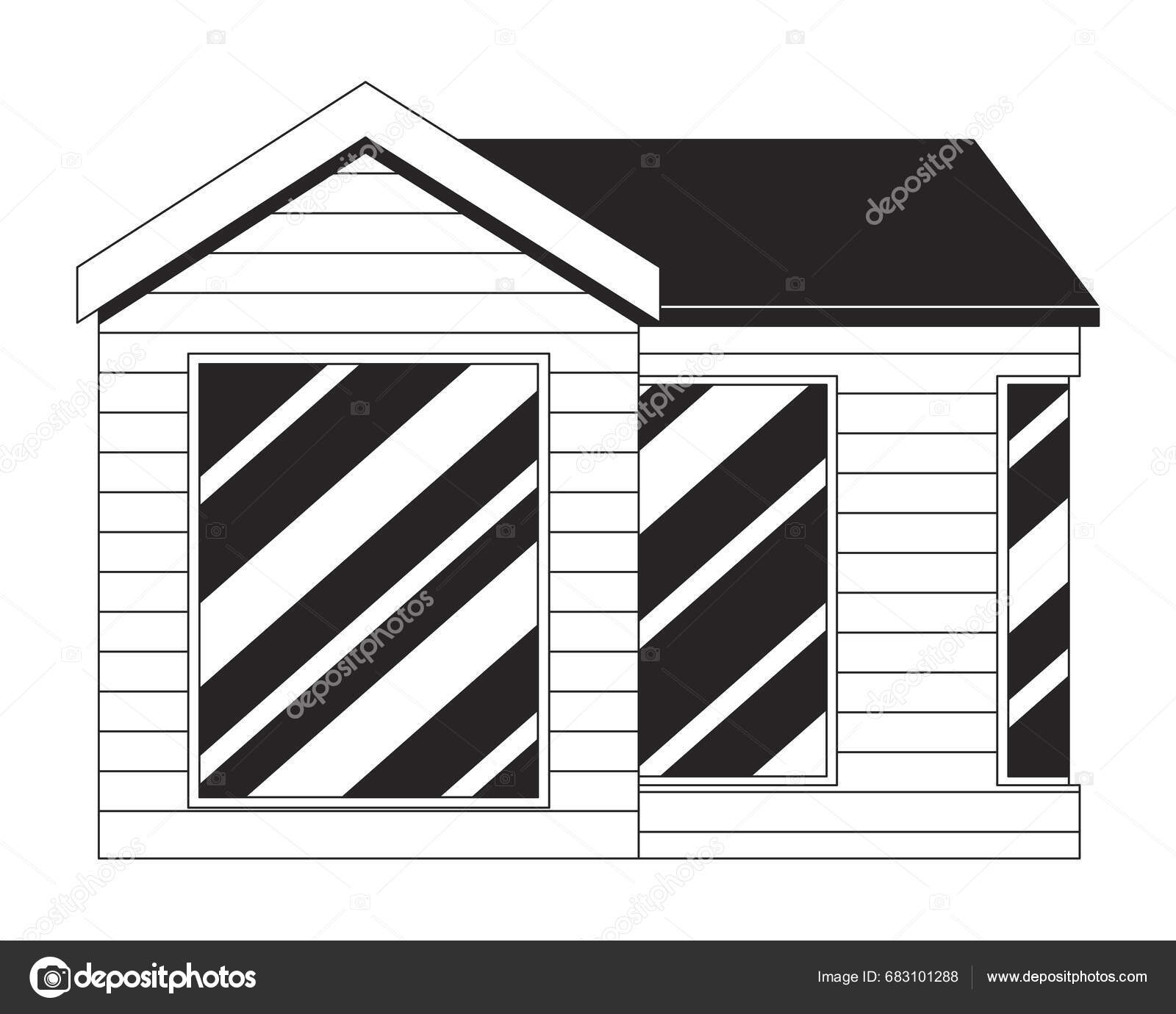 Modern Farm Building Black White Line Cartoon Object Professional ...