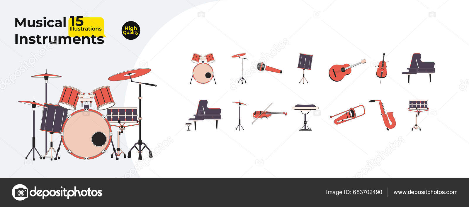 Musical Instruments Linear Cartoon Objects Bundle Music Performance ...