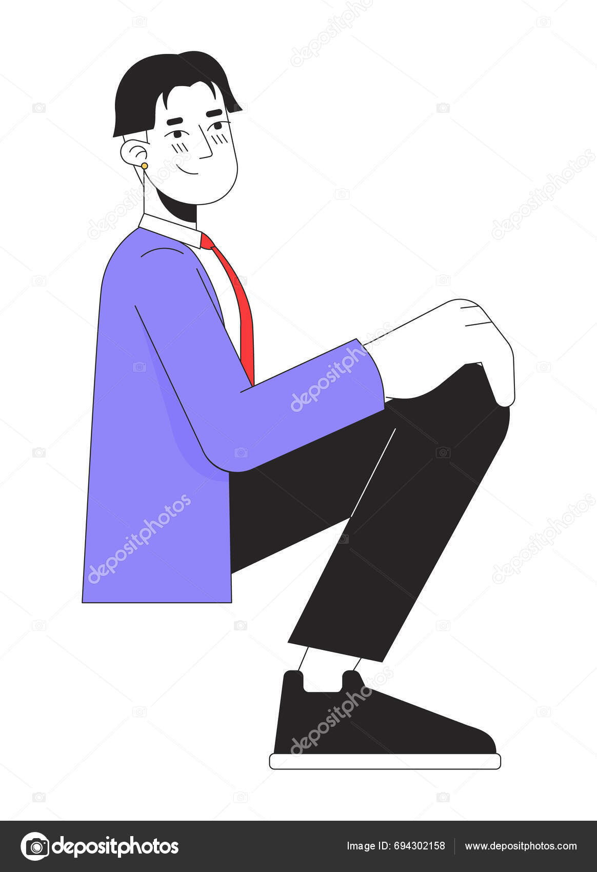 Baile Formal Vestir Coreano Joven Personaje Dibujos Animados Lineales ...