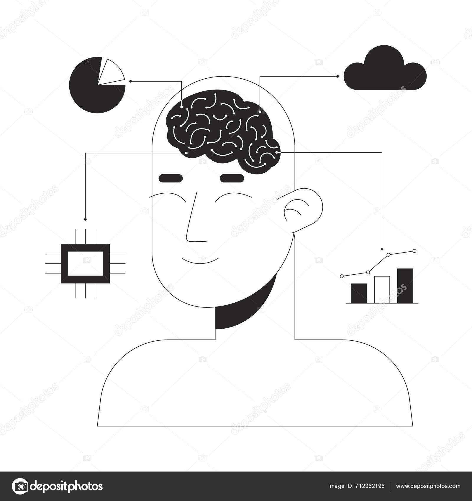 Data Analytics Black White Illustration Concept Artificial Intelligence ...