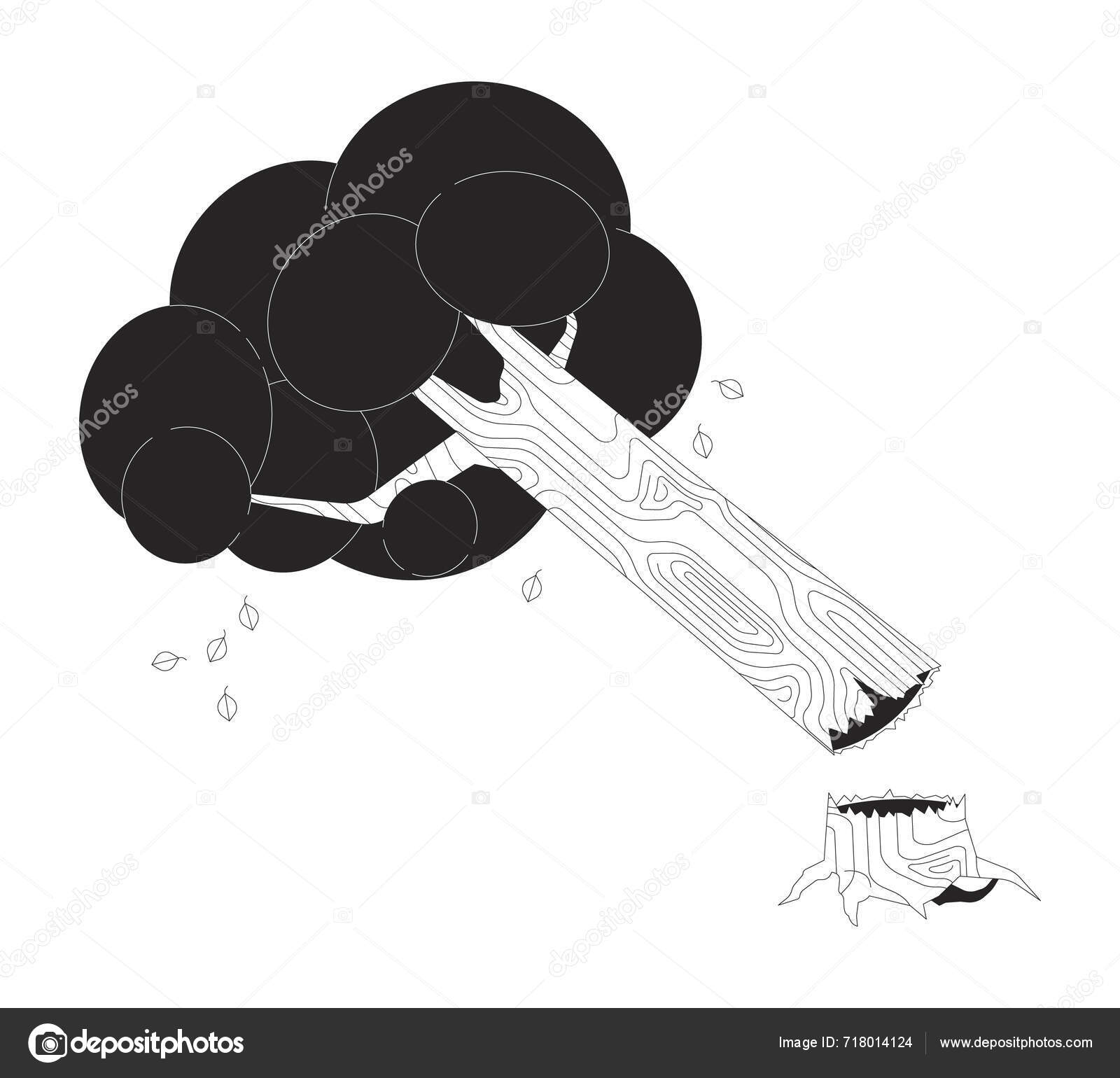 Broken Tree Shrub Black White Line Cartoon Object Disaster Consequence ...