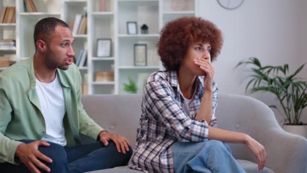 Two Biracial Lovers Clarifying Relationships While Sitting Couch Fiery ...