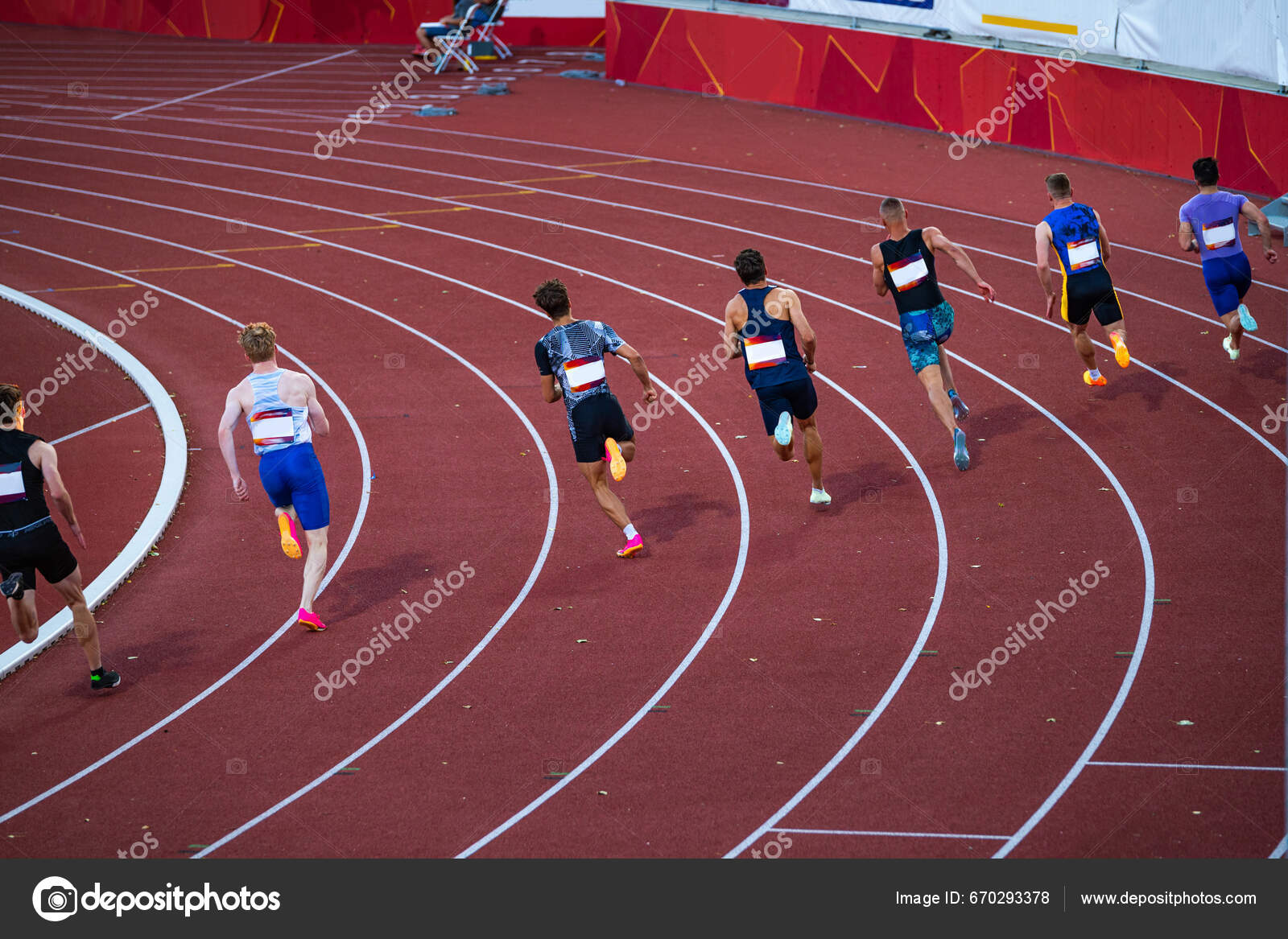 Competitive Sprinters Racing 200M Event Track Field Championship Track ...