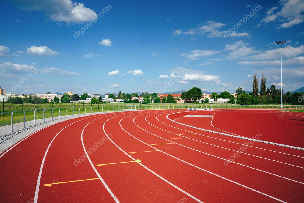 Moderno 8 líneas de pista roja y estadio de campo 2025