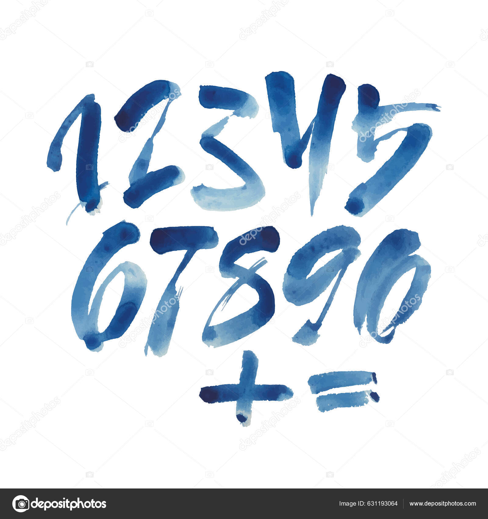 Vector Set Calligraphic Blue Watercolor Ink Numbers Abc Your Design ...