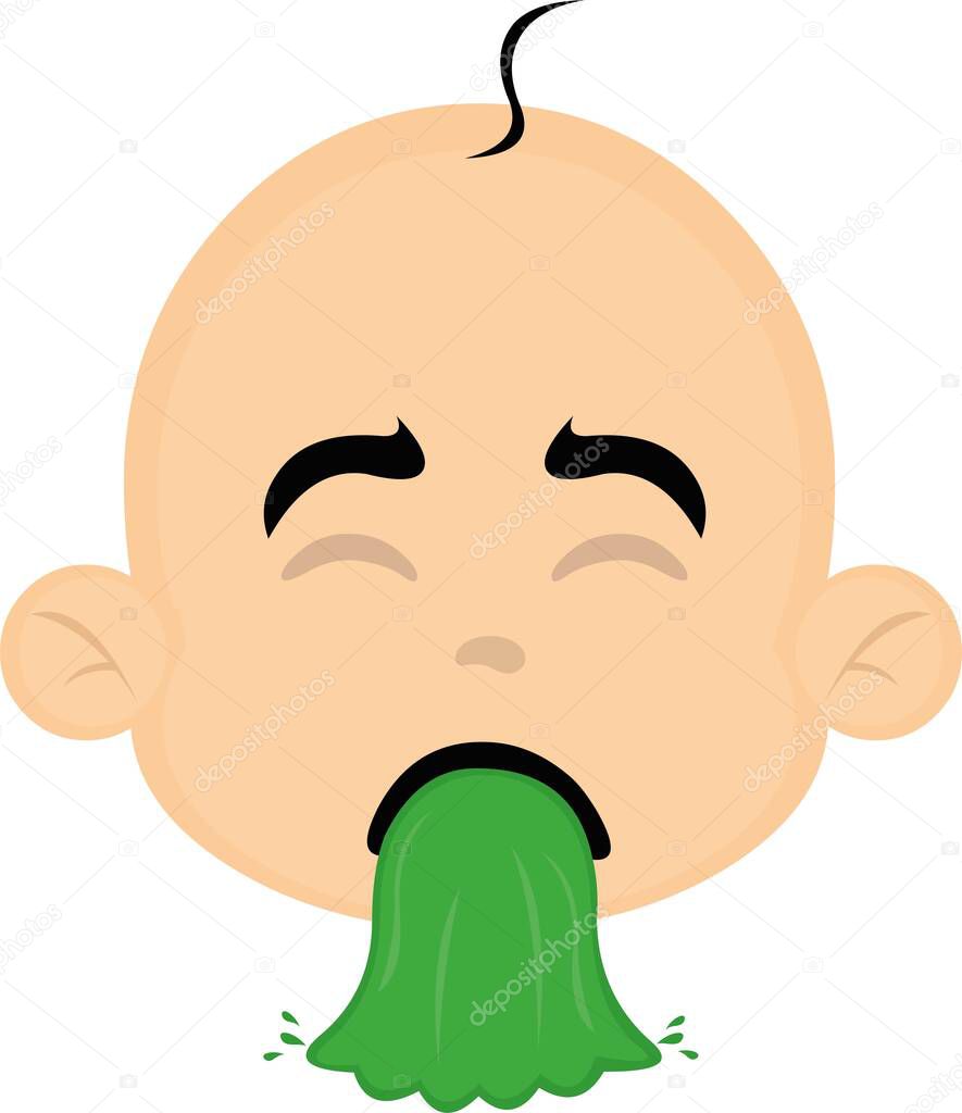 ilustración vectorial de la cara de un bebé vómito de dibujos animados 2023