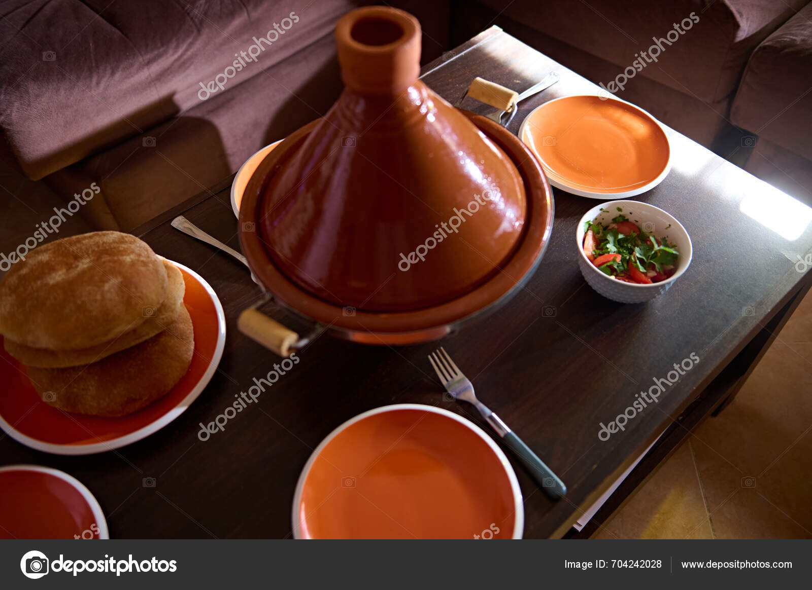 Traditional Moroccan Family Dinner Delicious Meal Cooked Tagine Clay ...
