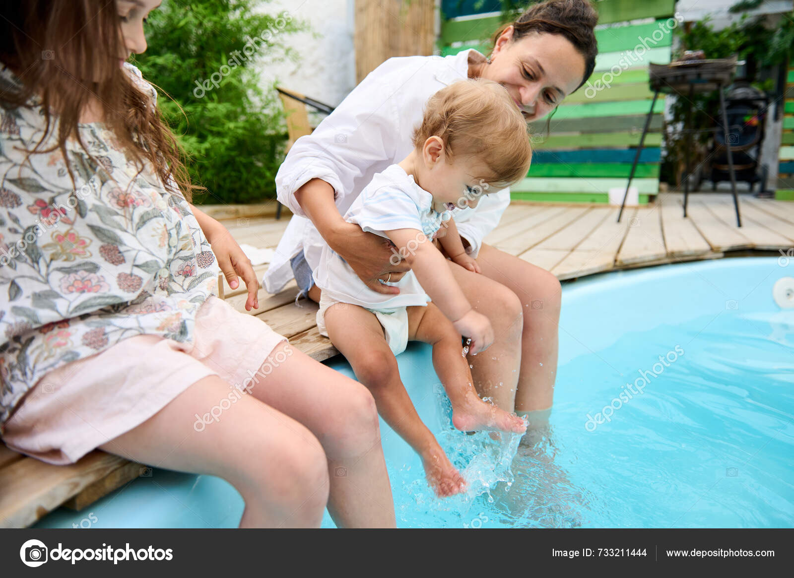 Mother Her Children Spend Quality Time Pool Enjoying Playful Fun ...