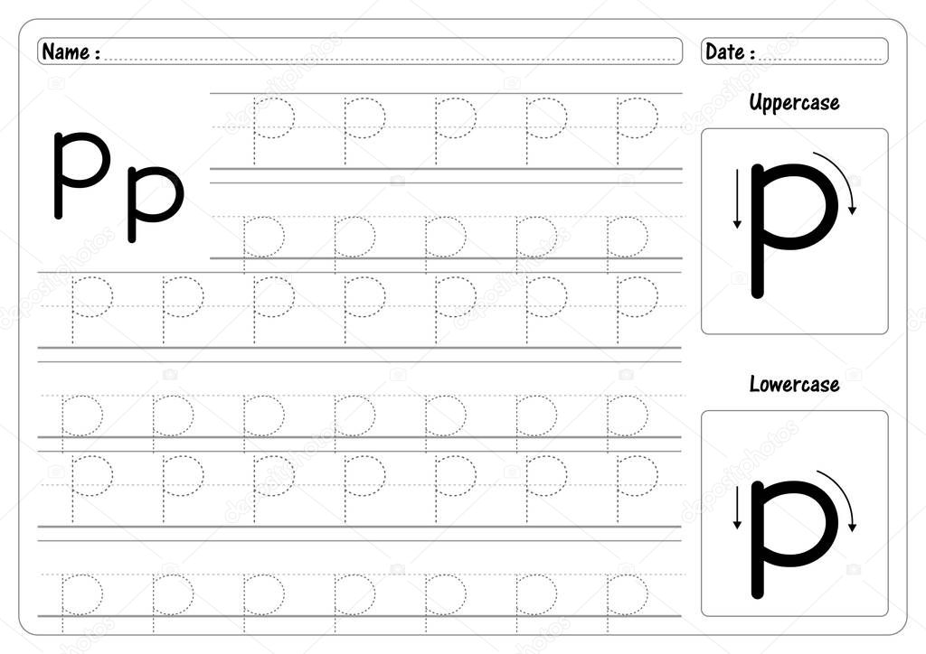 Trace vector de hoja de trabajo de trazado Letra P hojas de trabajo de ...