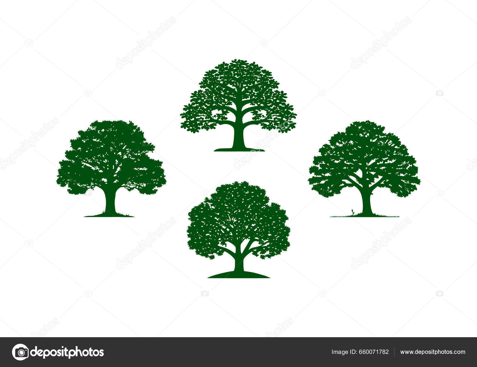 Oak Tree Silhouette Clipart Dub Trees Vector Natural Green Plants Stock ...