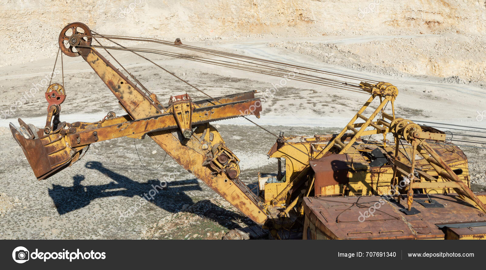 Old Rusty Yellow Equipment Limestone Quarry Europ — Stock Photo ...