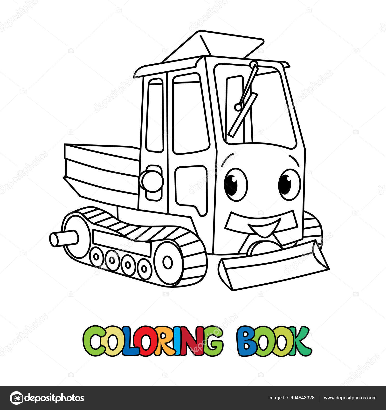 Mini Tractor Coloring Book Kids Small Funny Vector Cute Car Stock ...